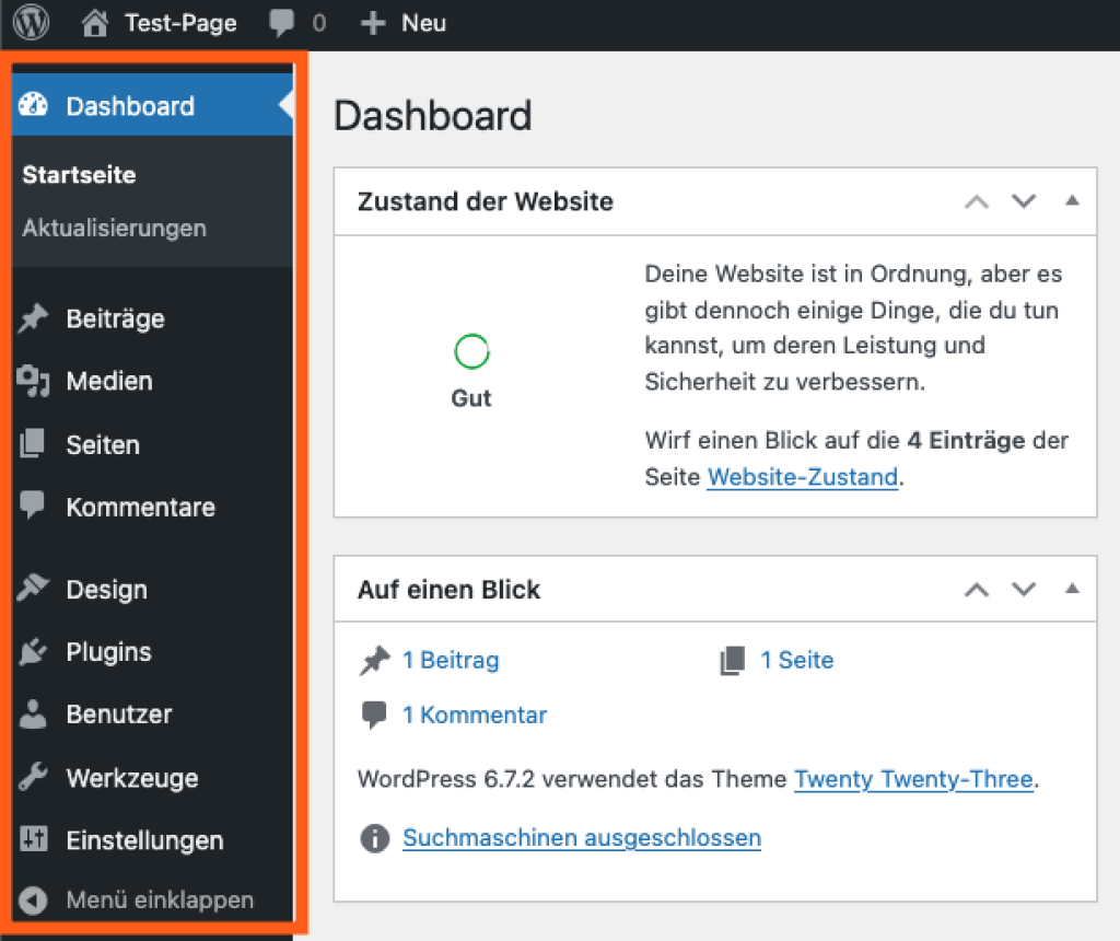 WordPress Dashboard – alle Infos auf einen Blick